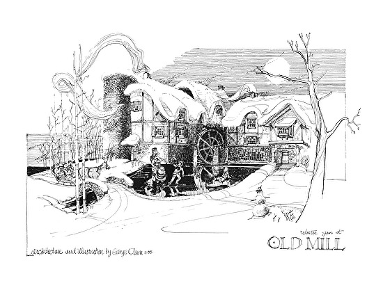 Winter time at Old Mill pen and ink by George Olson of Olson Art Farm ...