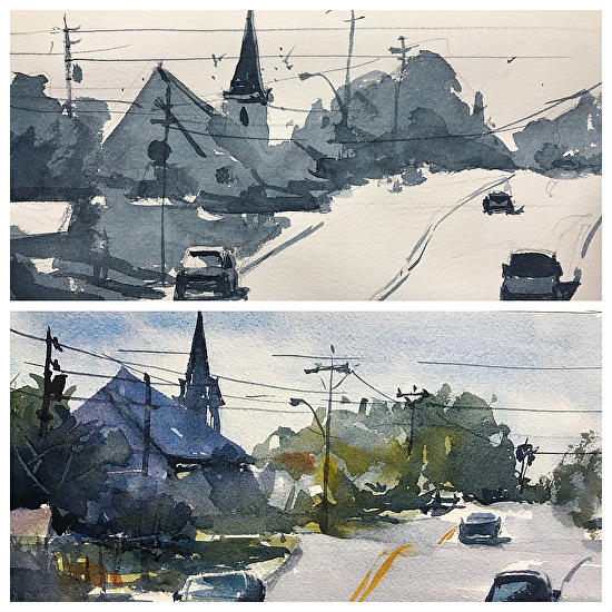 Black and white value study in painting watercolor landscape | Ying Liu ...