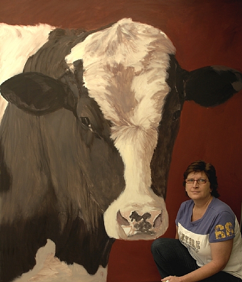 Huge Holstein Portrait painting in progress | A Fist Full of Brushes